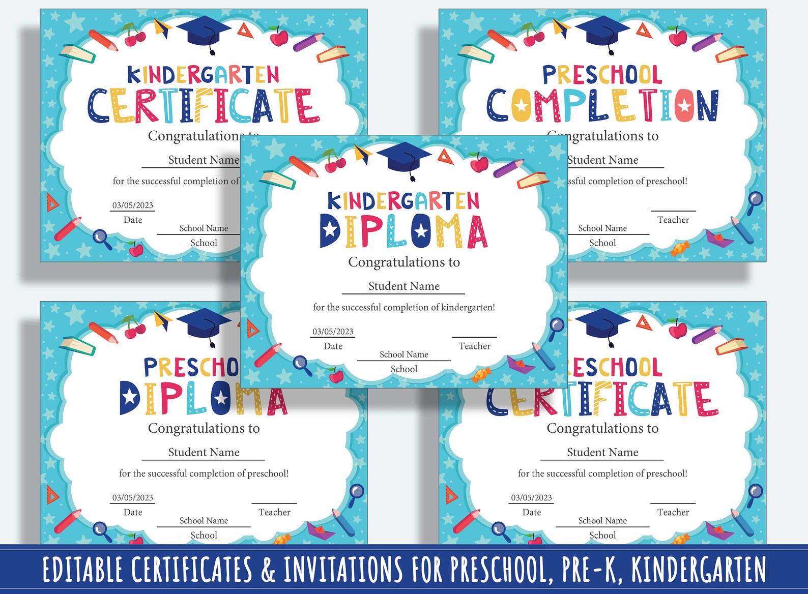 Certificate of Completion Editable End of Year Diplomas - Etsy