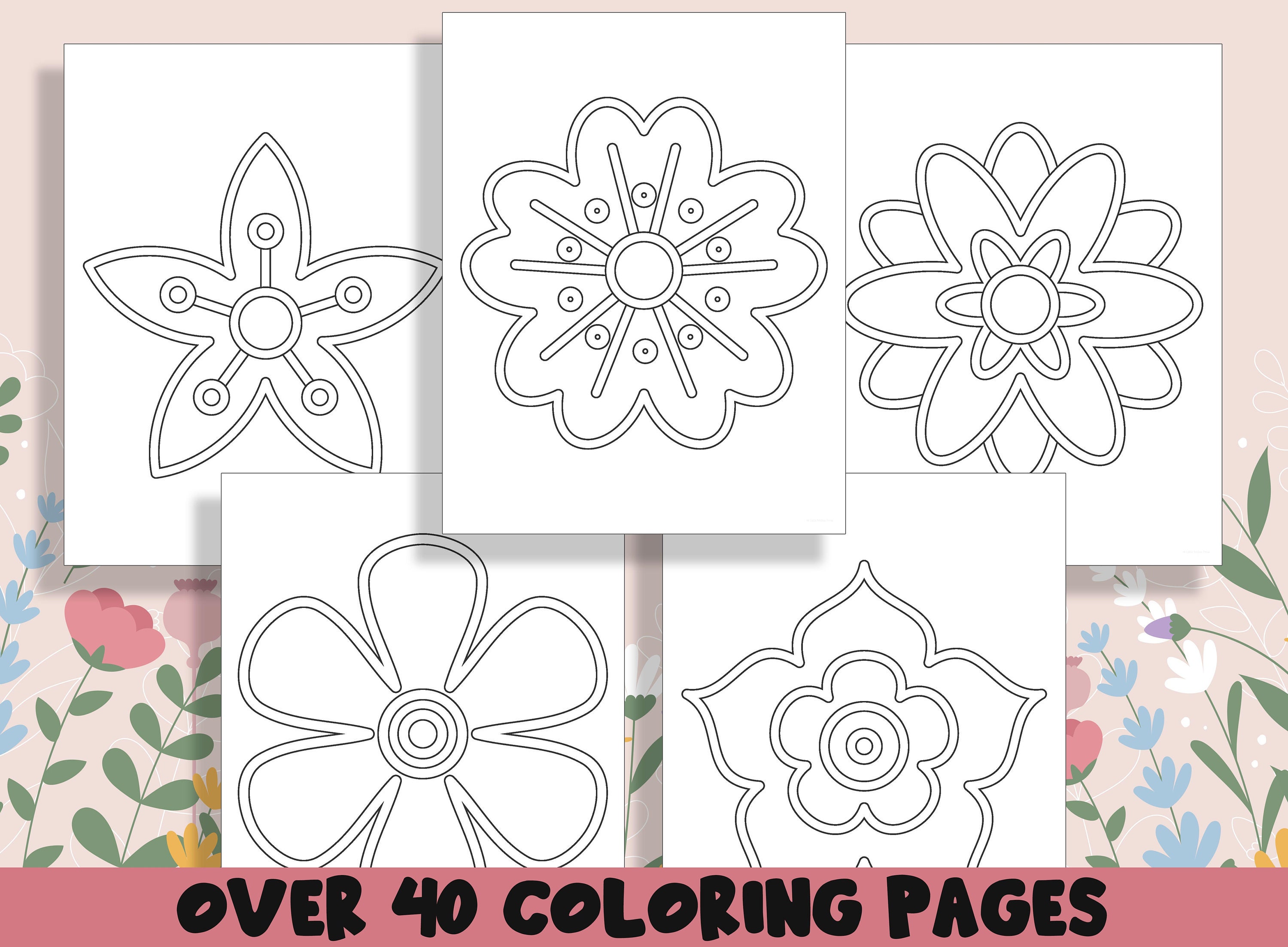 Flower Mandalas Coloring Book, 40 Printable Simple Spring Flower ...