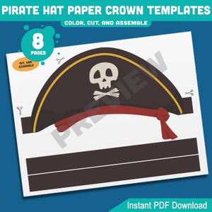 Pirate Hat Paper Crown Templates, Printable Kids Craft With 4 Fun ...