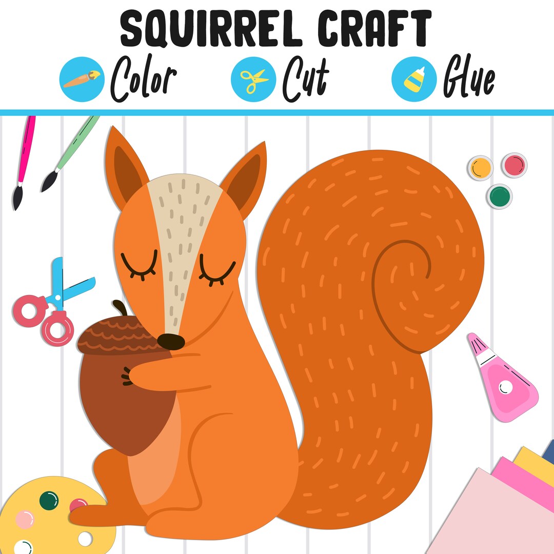 Cute Squirrel Craft Activity: Color, Cut, and Glue, Fun for Prek to 2nd ...