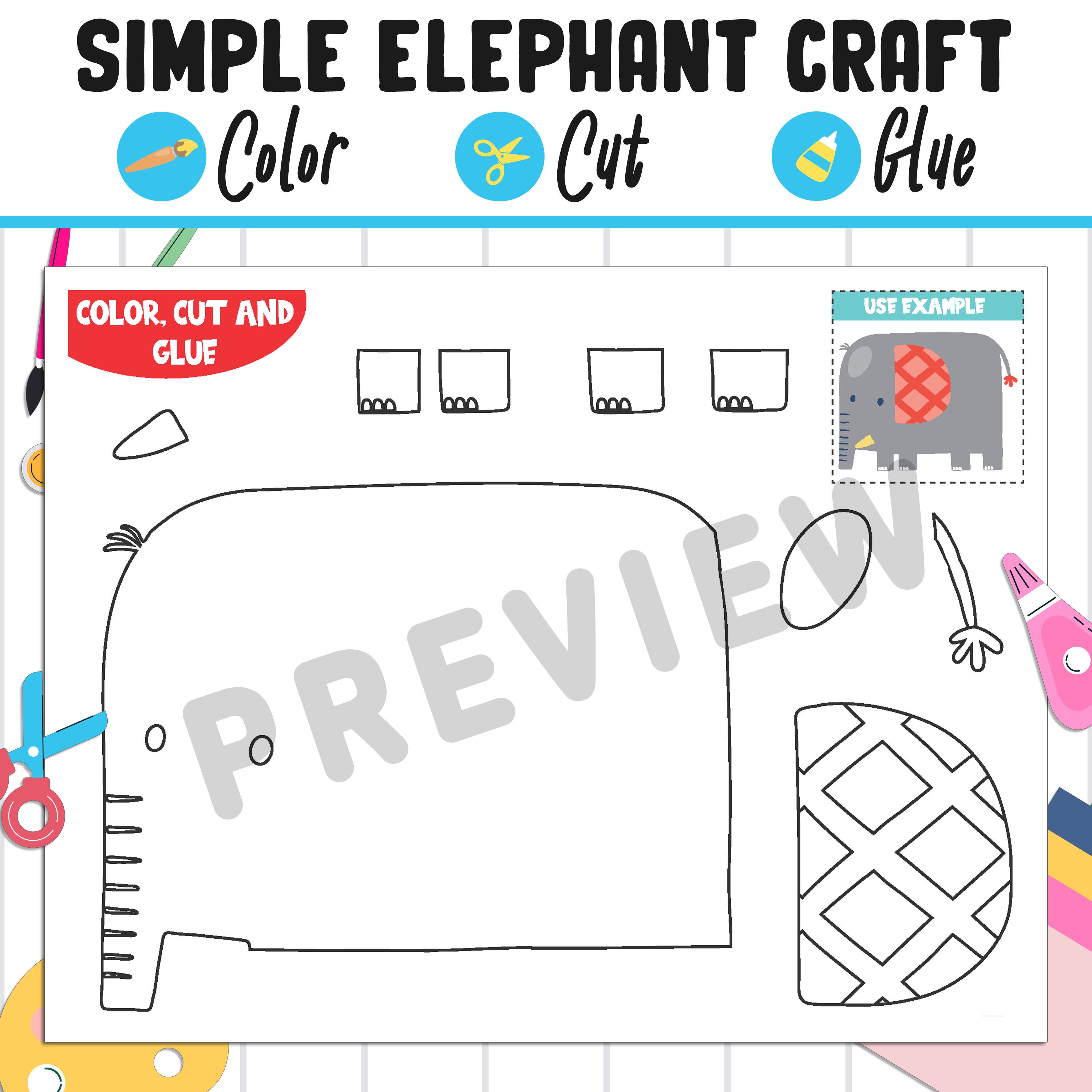 Simple Elephant Craft for Kids : Color, Cut, and Glue, a Fun Activity ...