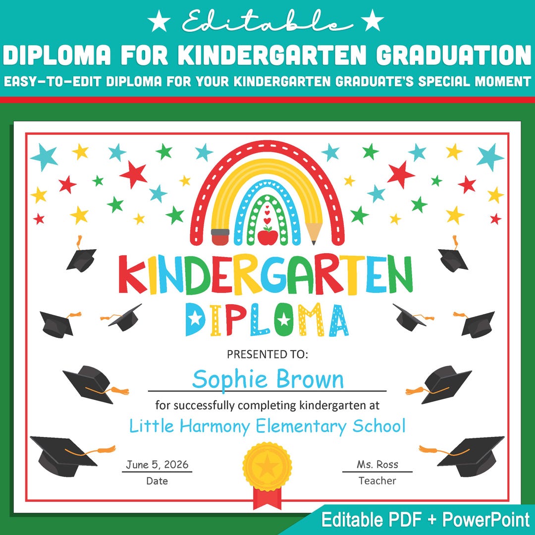Editable Kindergarten Diploma Graduation Certificate Template ...