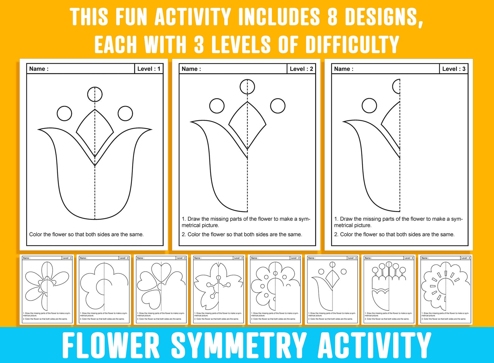 Flower Activities Lines of Symmetry Spring/summer Flower - Etsy