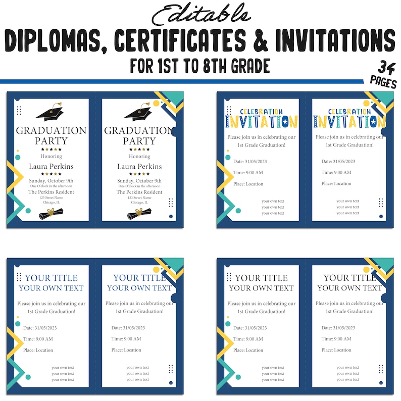 Personalized 2nd Grade Diplomas, 1st-8th Grade Achievement Certificates ...