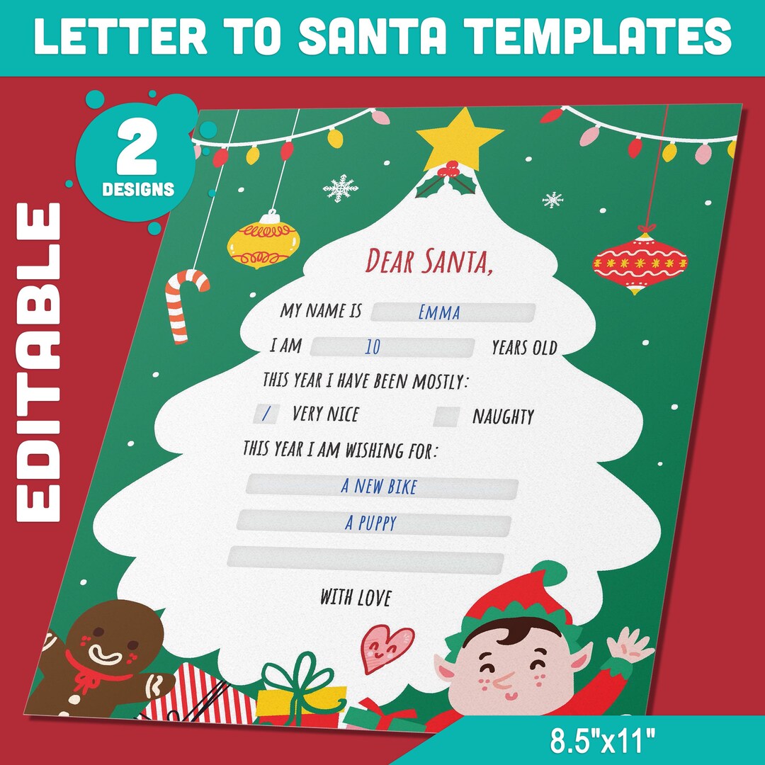 Enchanting Wishes: Printable Letter to Santa Templates - Fillable ...
