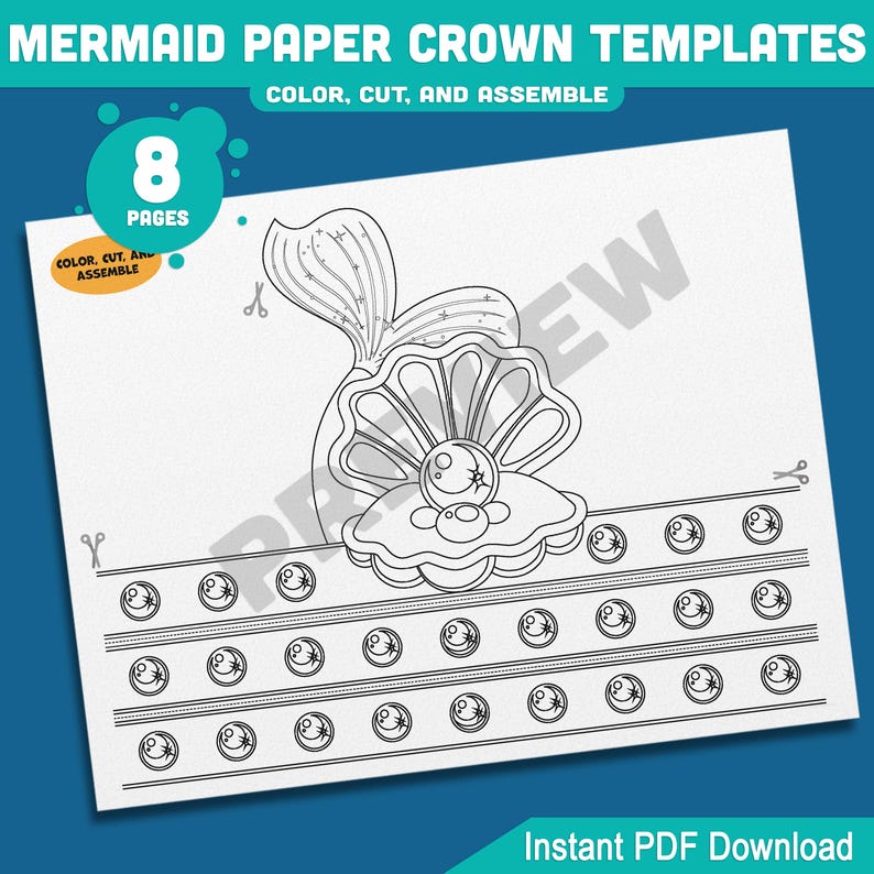 Mermaid Paper Crown Templates – Printable Headband Craft for Kids With ...