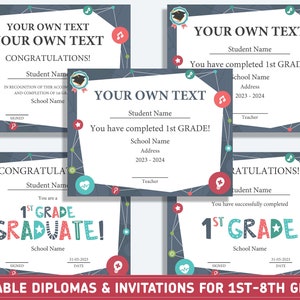 Editable 8th Grade Certificate, 1st to 8th Grade Diploma, Certificate ...