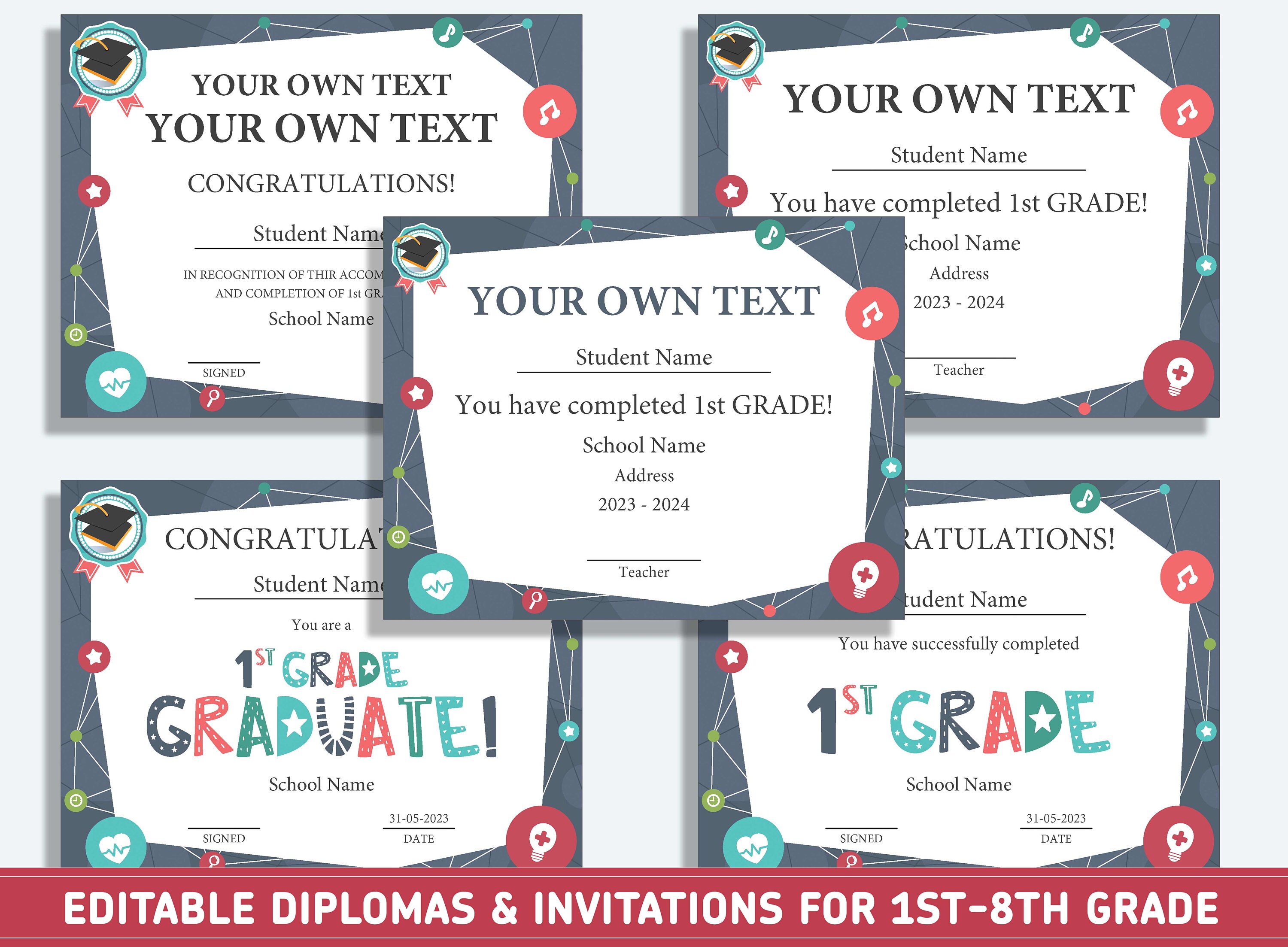 Editable 8th Grade Certificate 1st to 8th Grade Diploma - Etsy