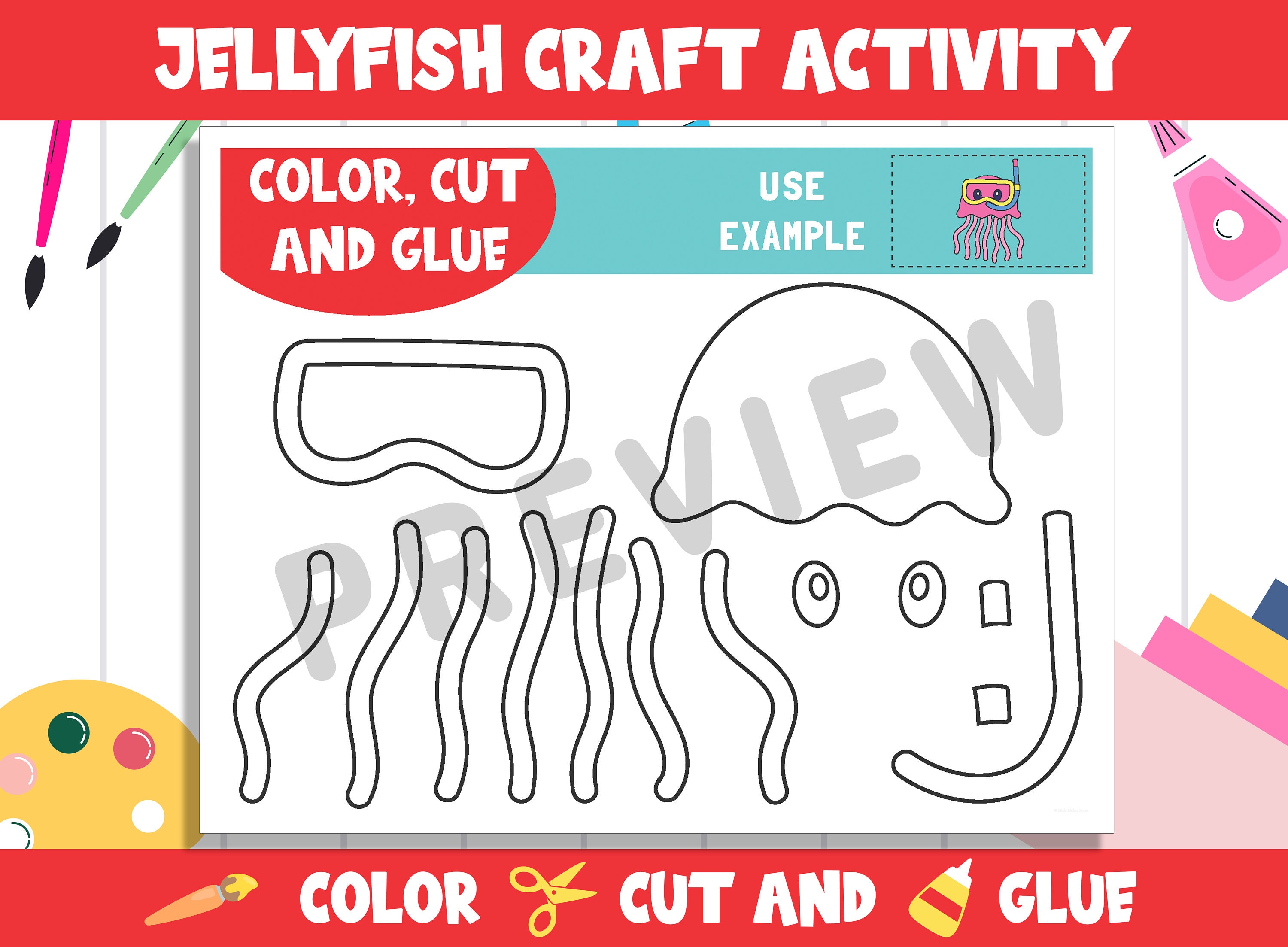 Jellyfish Craft Activity Color, Cut, and Glue for Prek to 2nd Grade ...
