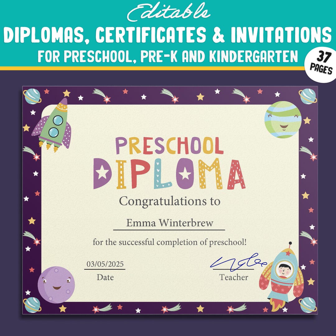 37 Editable Pre K Graduation Diploma, Preschool, Kindergarten ...