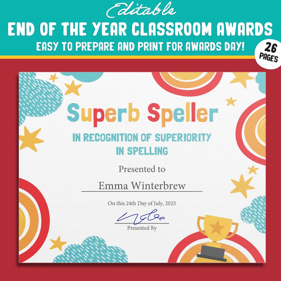 Editable, Fun, Unique End-of-year Class Awards for Students, 26 Pages ...
