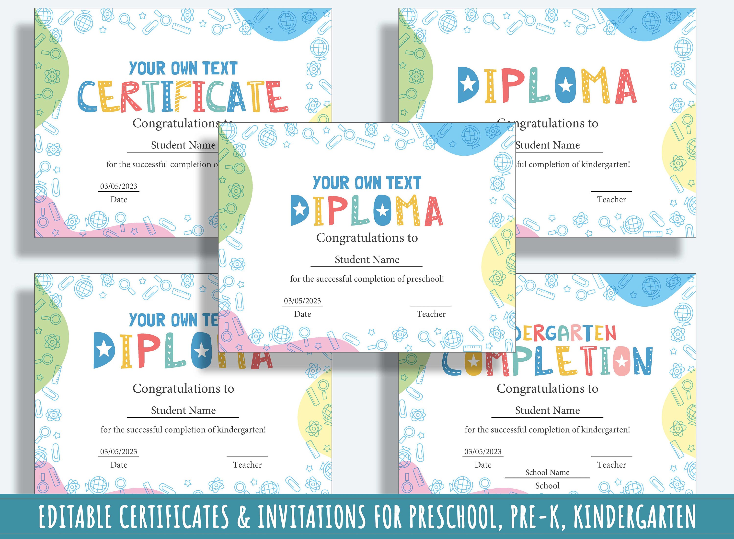 Kindergarten Certificates Completion Diploma and Invitations - Etsy