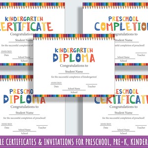 Preschool and Kindergarten Diploma, Certificate, and Invitation ...