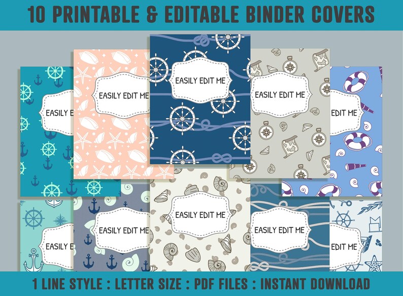 Marine Binder Cover, 10 Printable & Editable Binder Covers + Spines ...