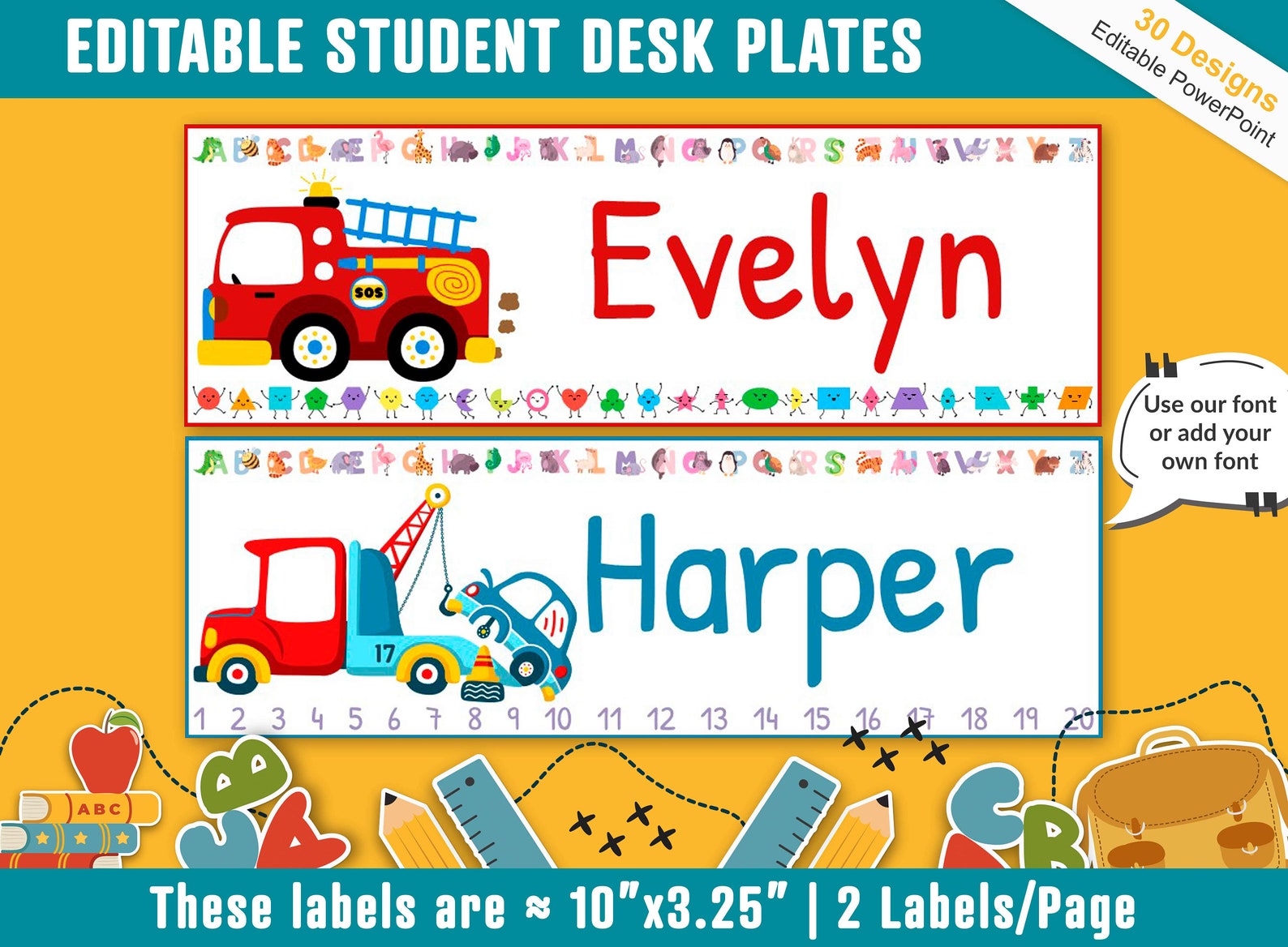 Student Desk Plates, 30 Printable/editable Transportation Classroom ...