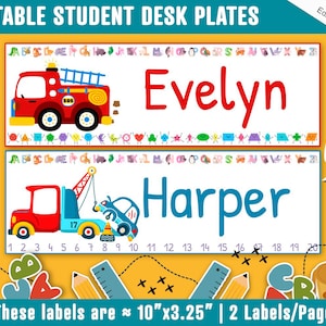 Student Desk Plates, 30 Printable/editable Transportation Classroom ...