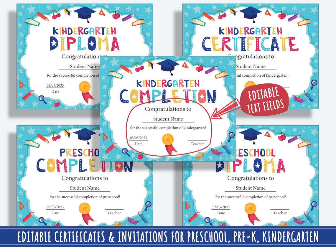 Certificate of Completion Editable End of Year Diplomas - Etsy