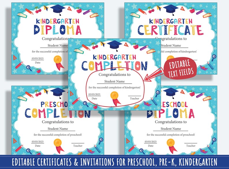 Certificate of Completion Editable End of Year Diplomas - Etsy