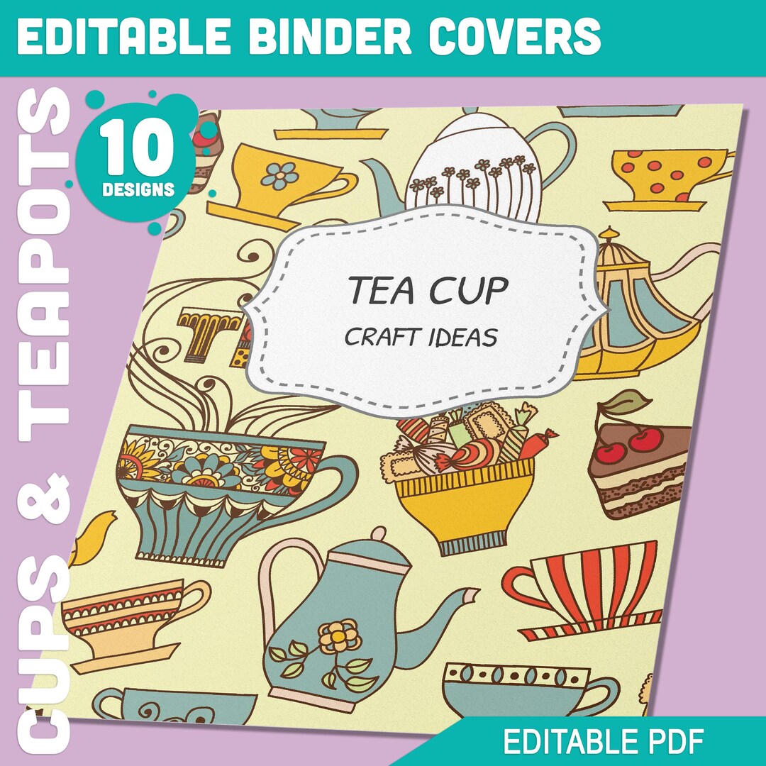Cups and Teapots Binder Cover, 10 Printable & Editable Binder Covers ...