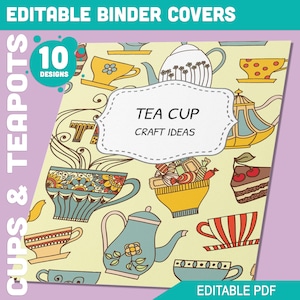 Cups and Teapots Binder Cover, 10 Printable & Editable Binder Covers ...