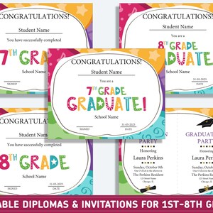 Editable First Grade Award Certificates, 1st to 8th Grade Diploma ...