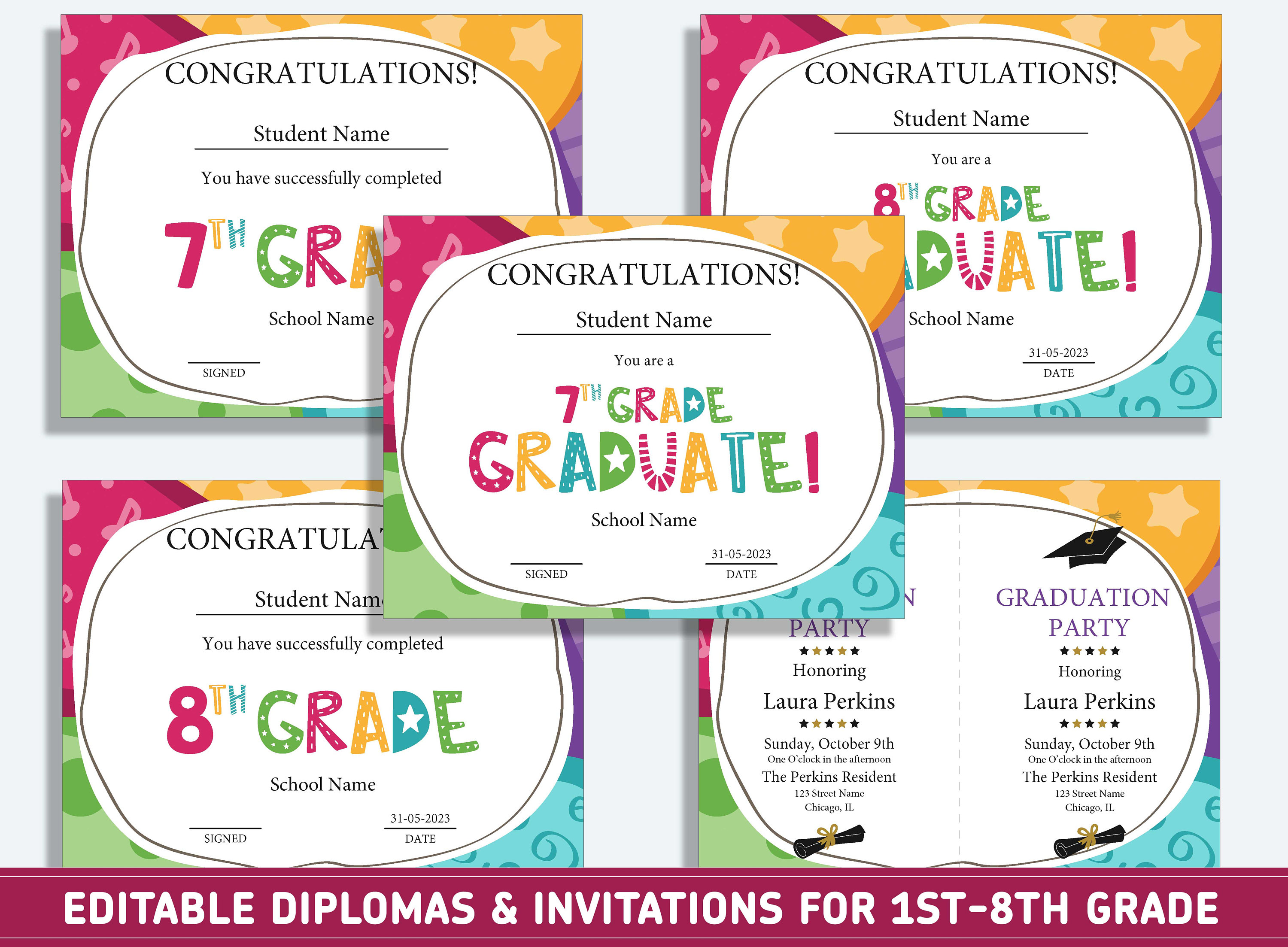 Editable First Grade Award Certificates 1st to 8th Grade - Etsy