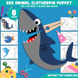 Sea Animal Clothespin Puppet Craft: 8-page Printable Set With 4 Unique ...