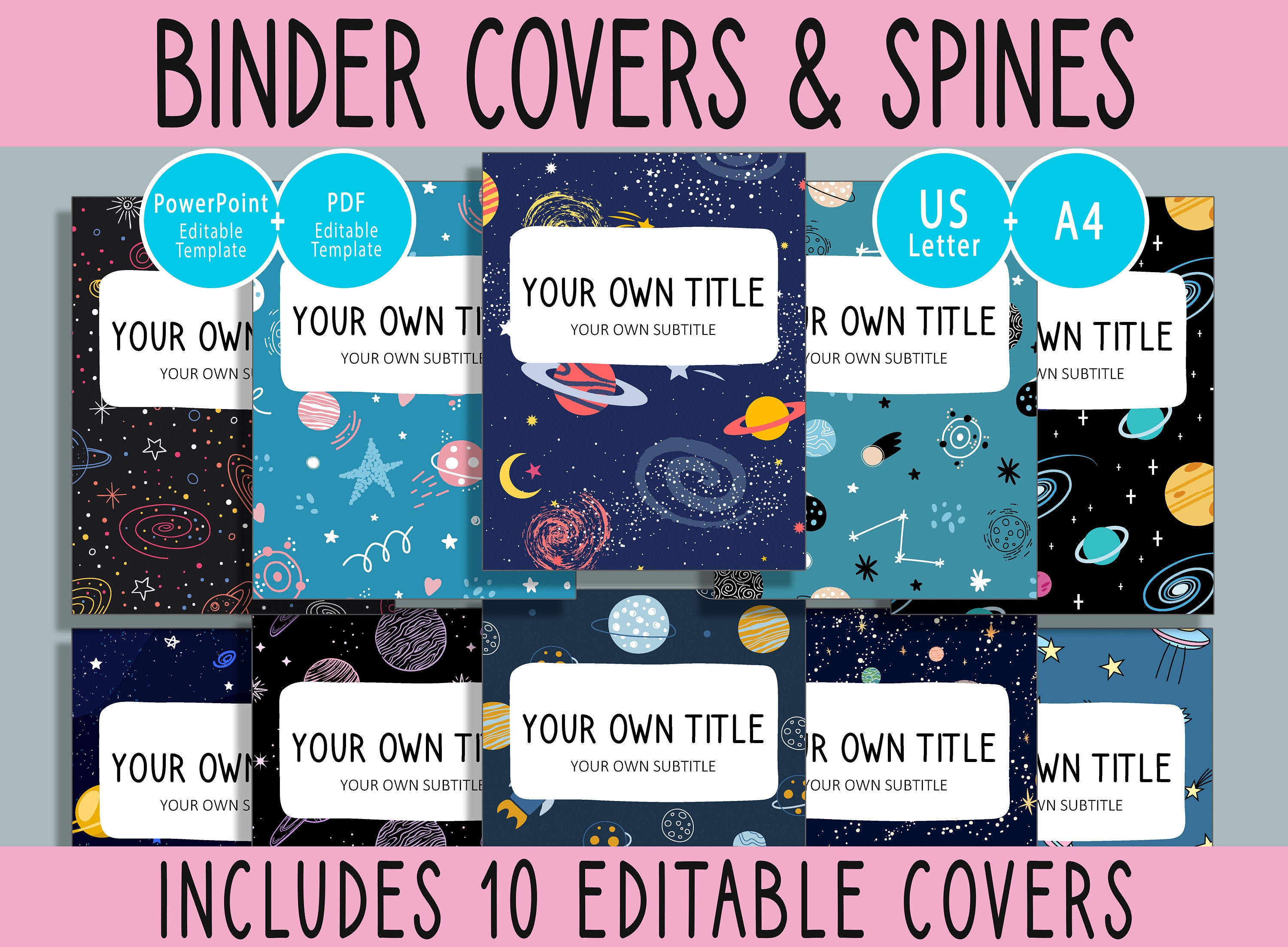10 Editable Space Binder Covers, Includes 1, 1.5, 2 Spines, Available ...