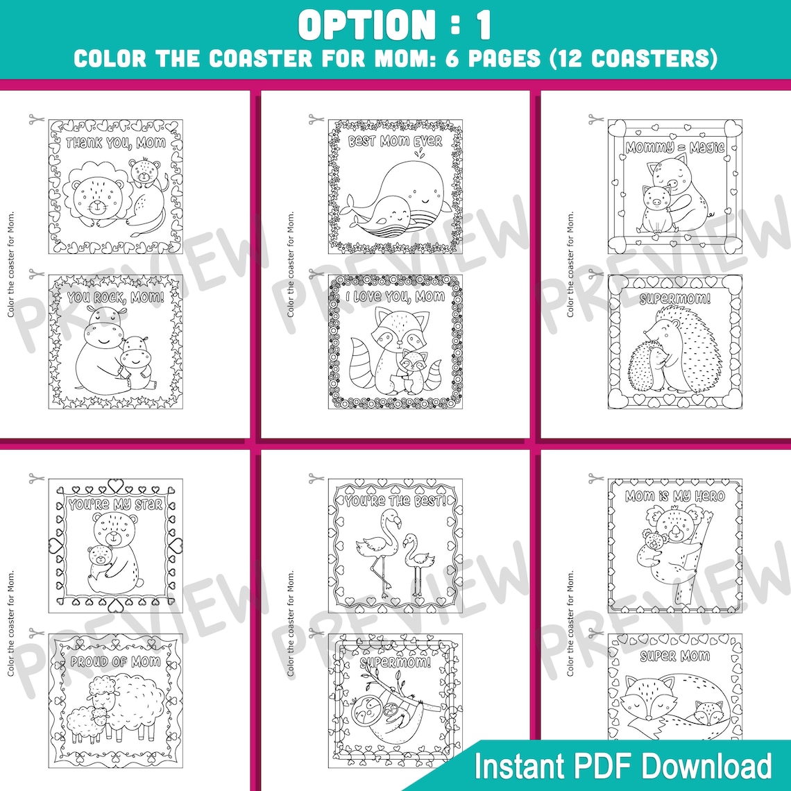 Celebrate Mother's Day With 64 Printable 4.25" Tile Coasters for Kids ...