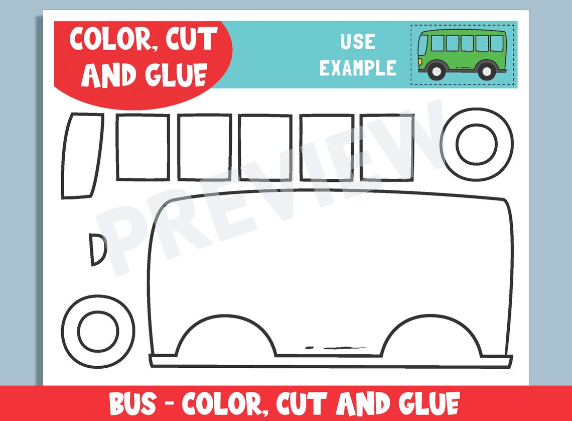 Bus Craft Activity - Color, Cut, and Glue for Prek to 2nd Grade, PDF ...
