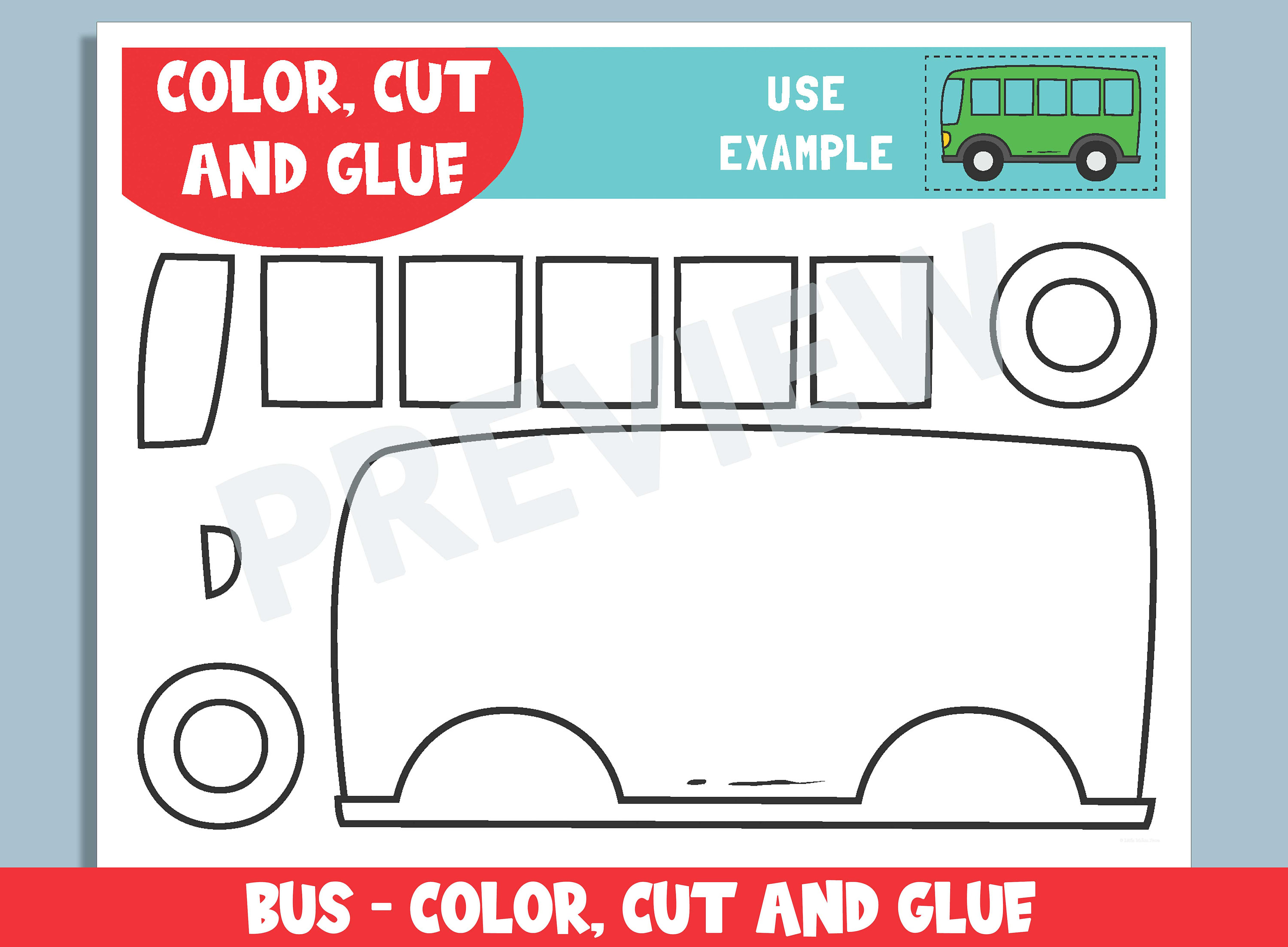 Bus Craft Activity - Color, Cut, and Glue for Prek to 2nd Grade, PDF ...