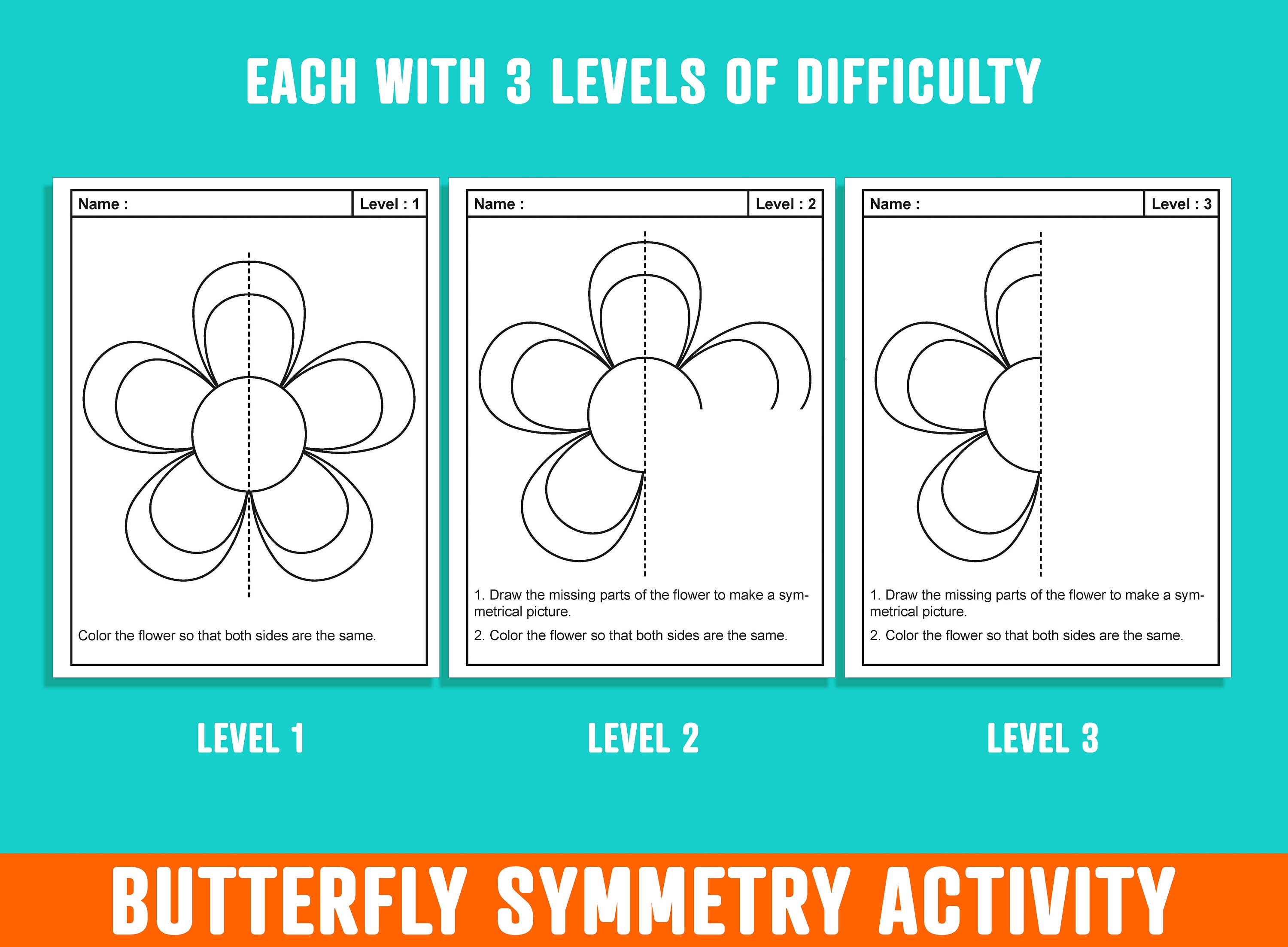 Flowers and Butterflies Line of Symmetry Spring / Summer - Etsy