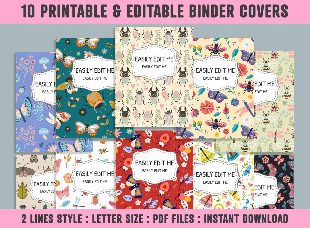 Insects and Flowers Binder Cover 10 Printable & Editable - Etsy