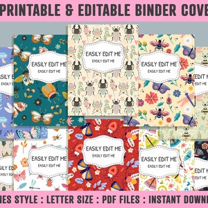 Insects and Flowers Binder Cover, 10 Printable & Editable Binder Covers ...