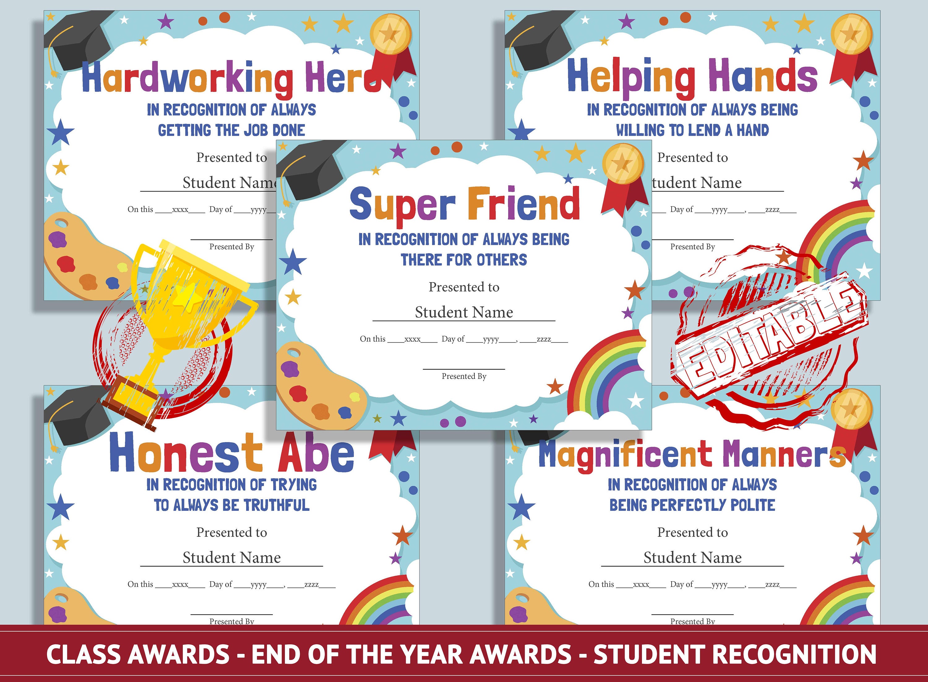 Editable Student Awards, End of the Year Classroom Awards Student ...