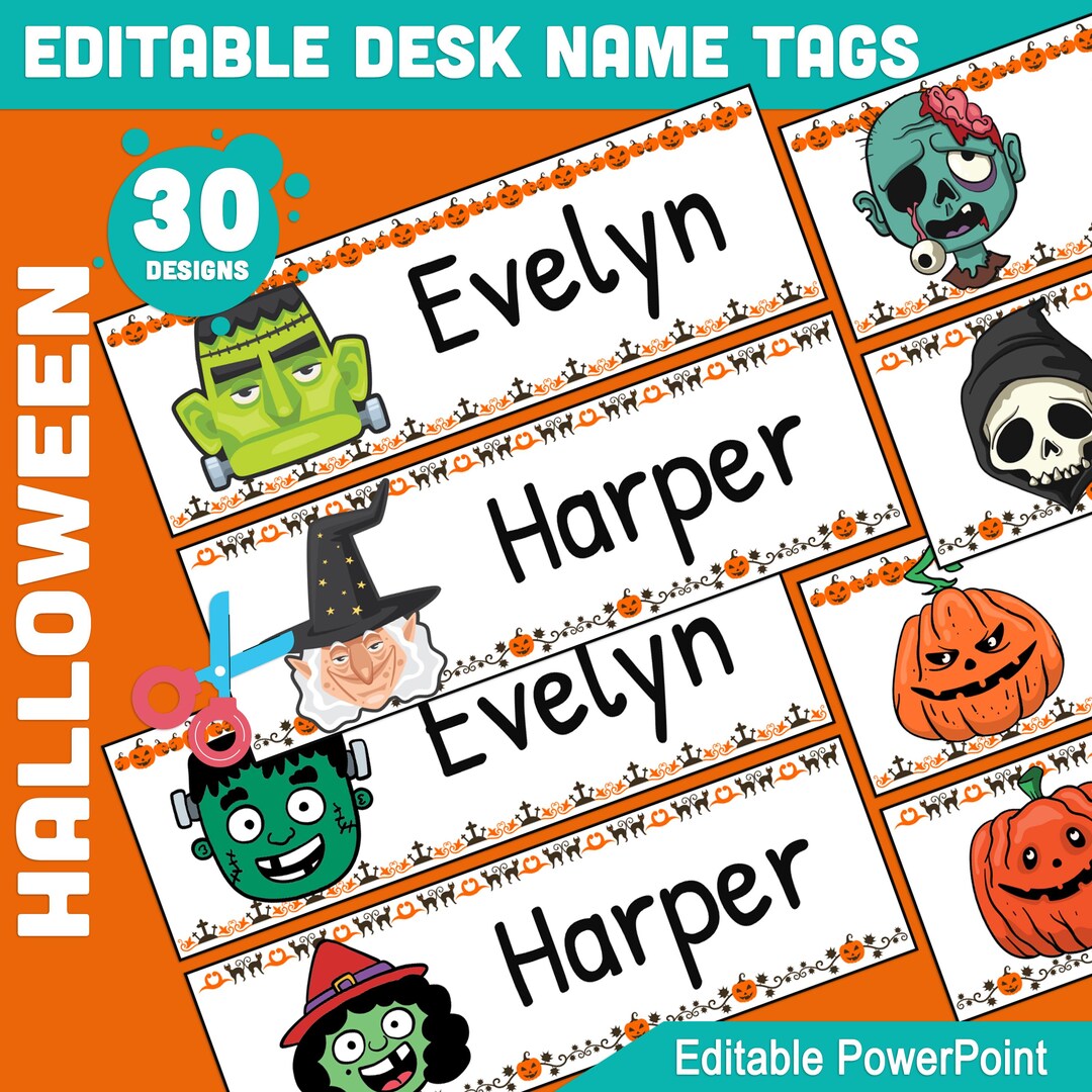 Editable Halloween Desk Name Plates for Students: Funny Bulletin Board ...