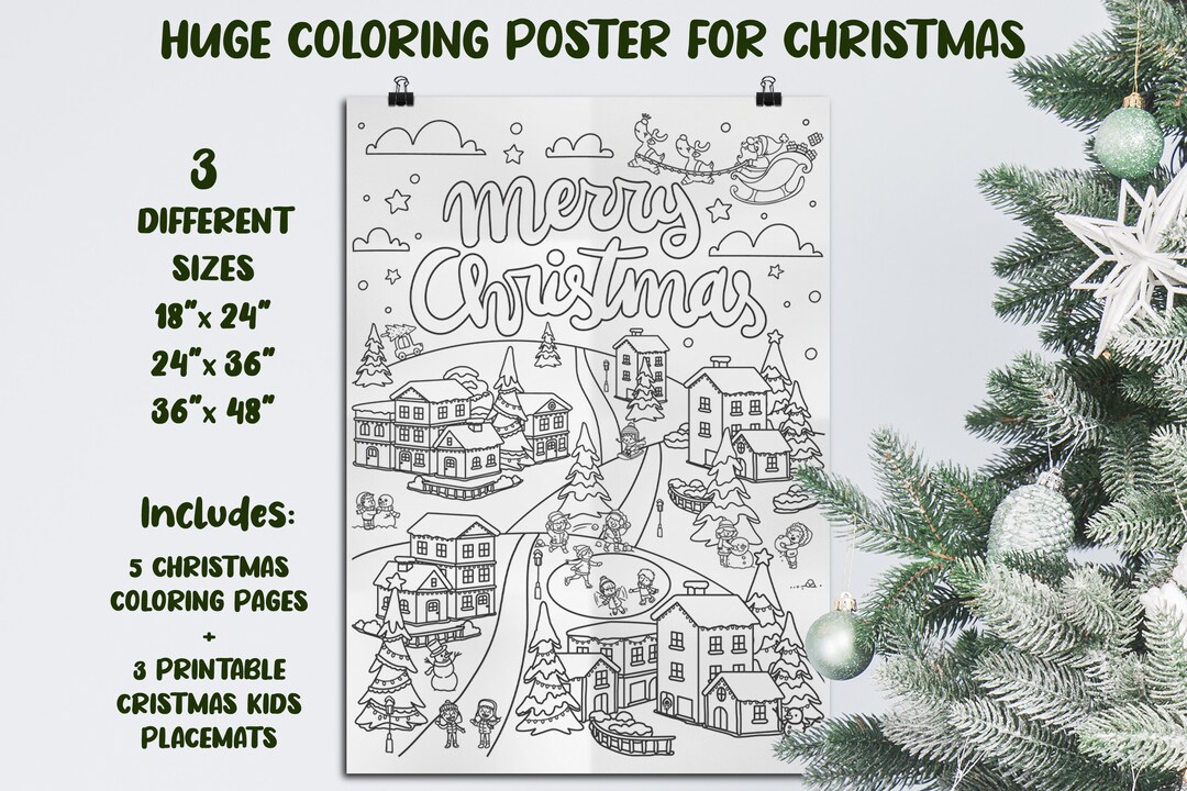 Printable Christmas Coloring Poster for Kids, 3 Different Sizes ...