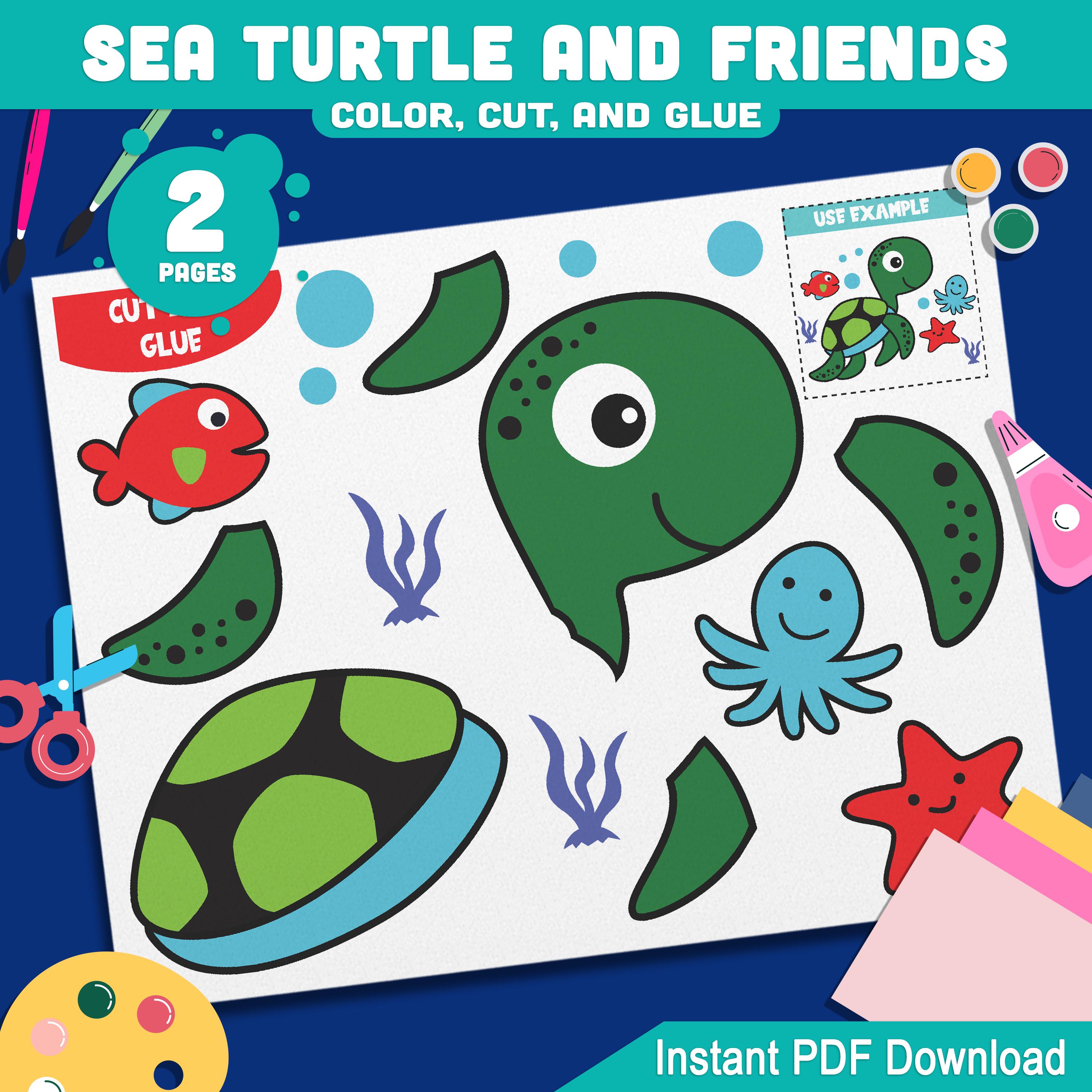 Sea Turtle and Ocean Friends Craft, Pre-colored and Black & White Cut ...
