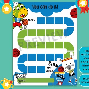 Printable Basketball Reward Chart for Kids, Fun Behavior Tracking, Two ...