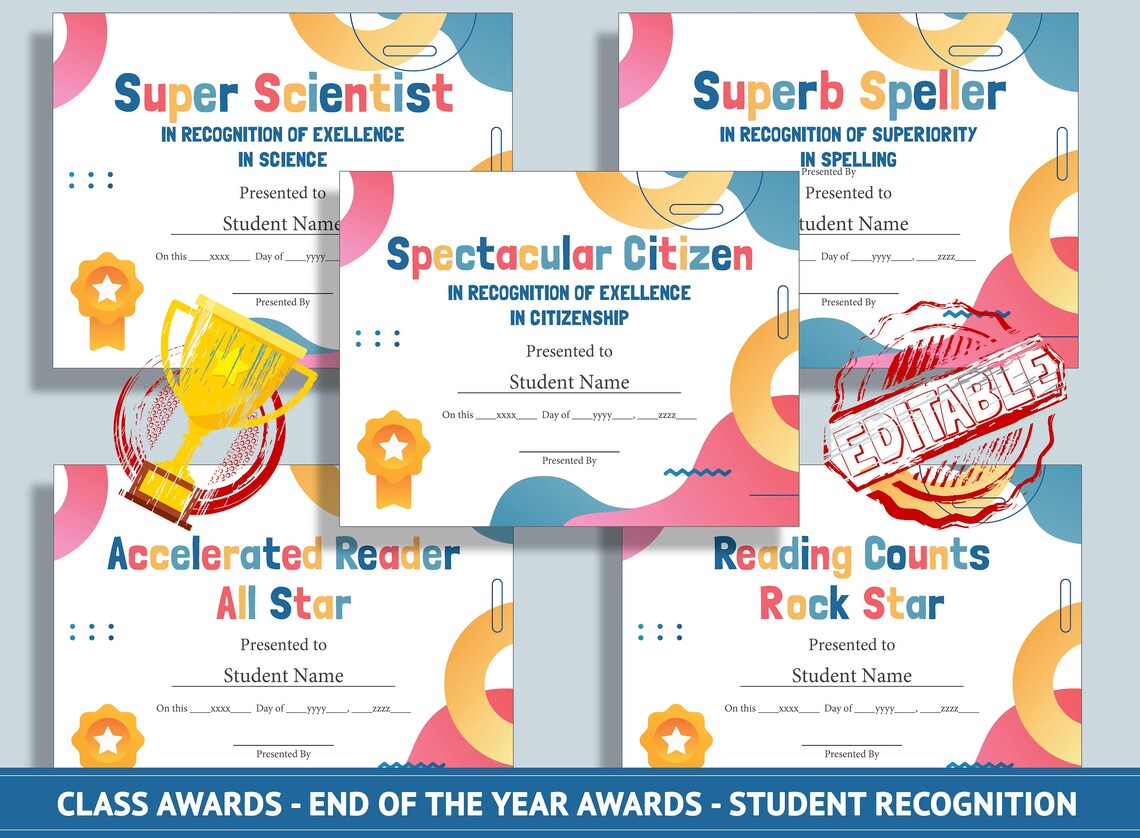 Editable Class Awards End of the Year Awards Student - Etsy