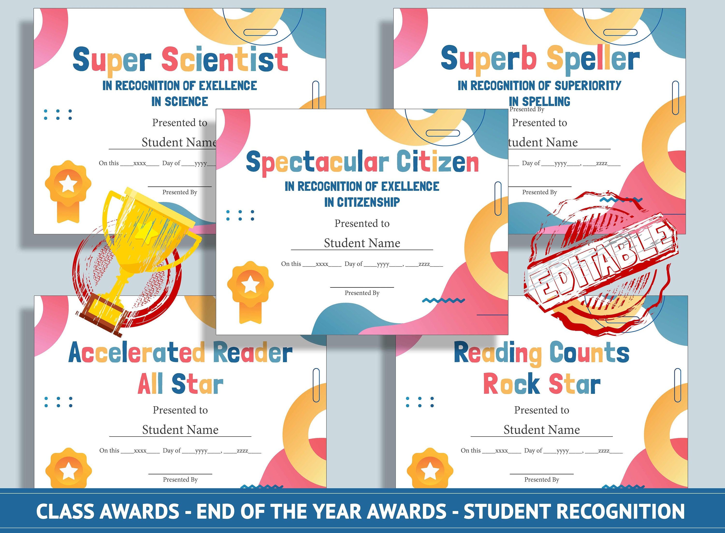 Editable Class Awards End of the Year Awards Student Recognition, PDF ...