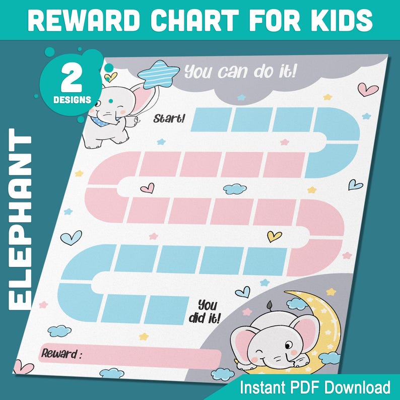 Printable Elephant Reward Chart for Kids, Adorable Animal Behavior ...