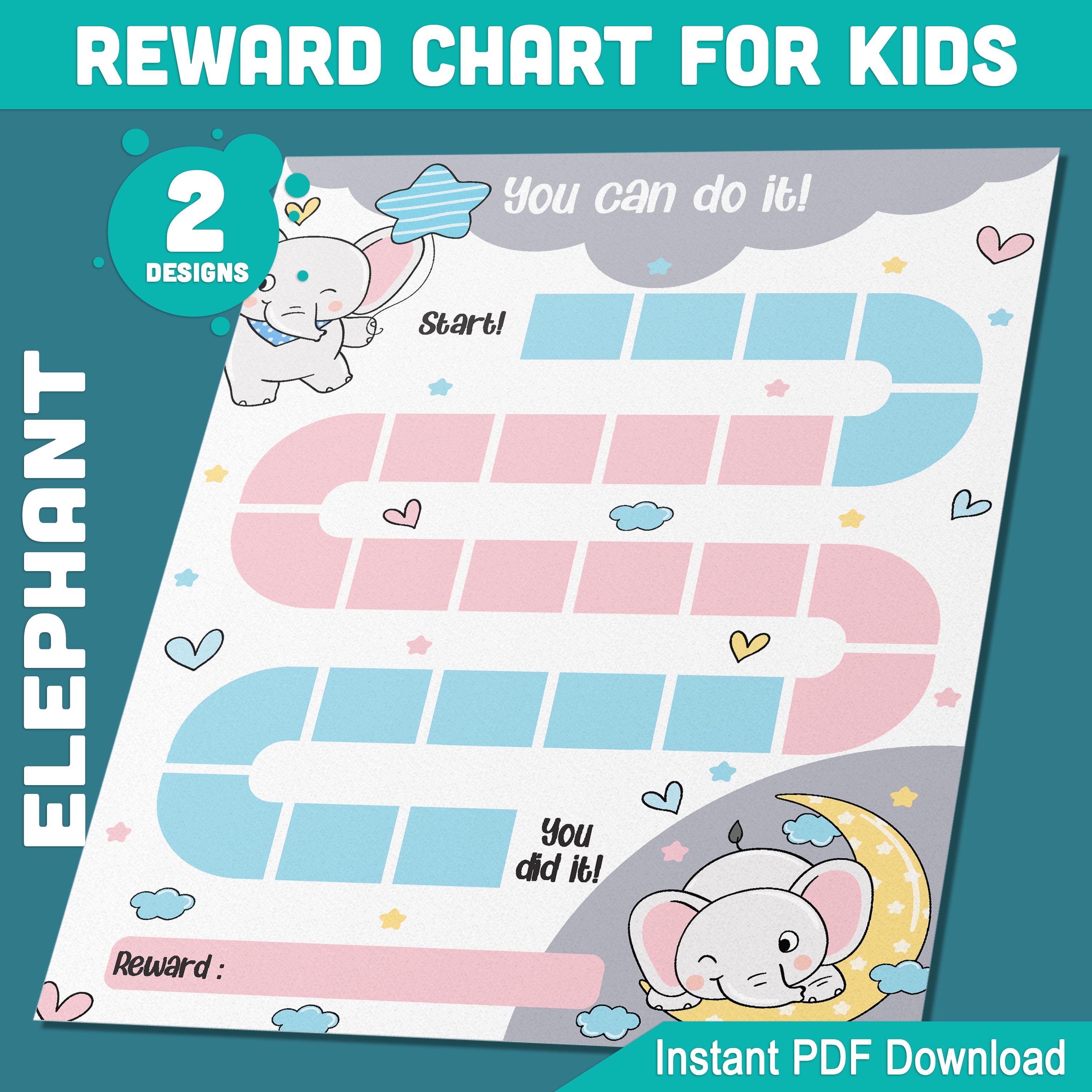 Printable Elephant Reward Chart for Kids, Adorable Animal Behavior ...