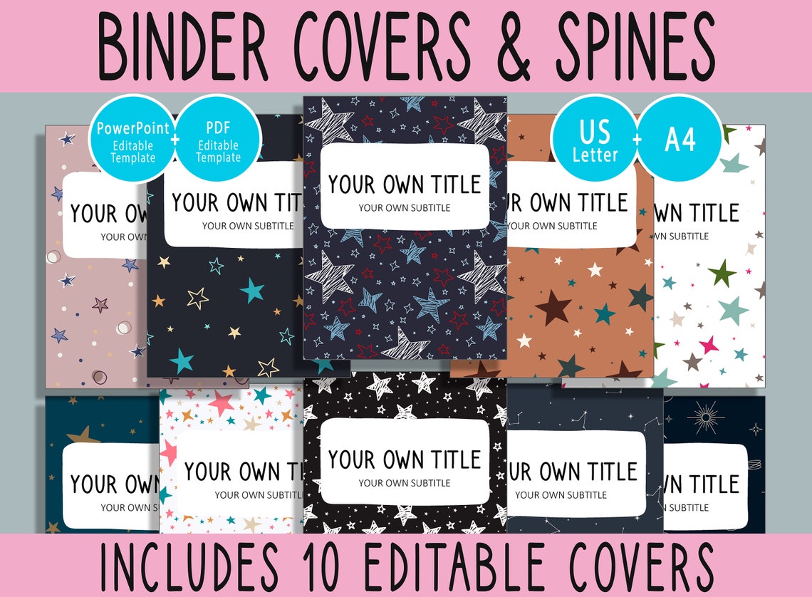 10 Editable Starry Binder Covers, Includes 1, 1.5, 2 Spines, Available ...