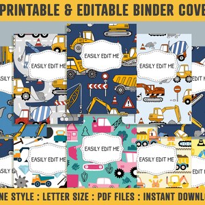 Construction Truck Binder Cover, 10 Printable & Editable Binder Covers ...