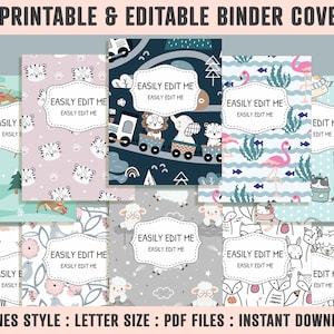Cute Animal Binder Cover, 10 Printable & Editable Binder Covers ...