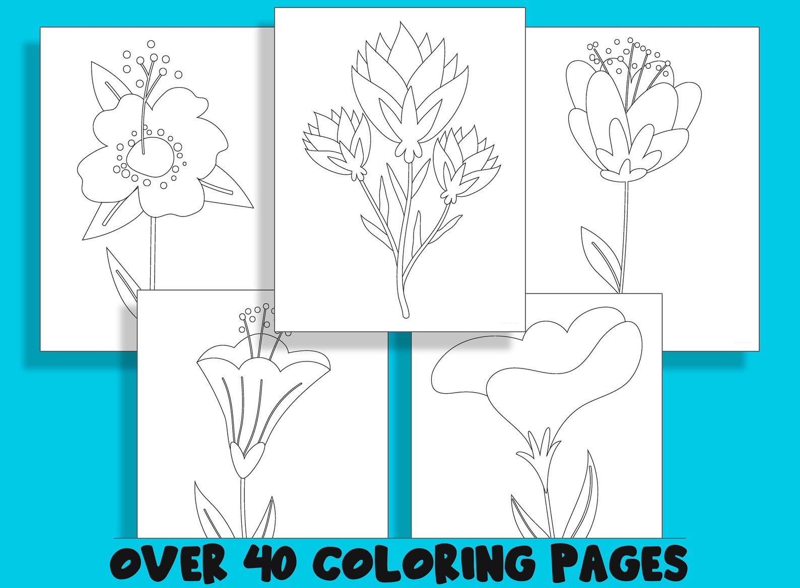 Flowers Leaves Coloring Book 40 Printable Coloring Pages for - Etsy