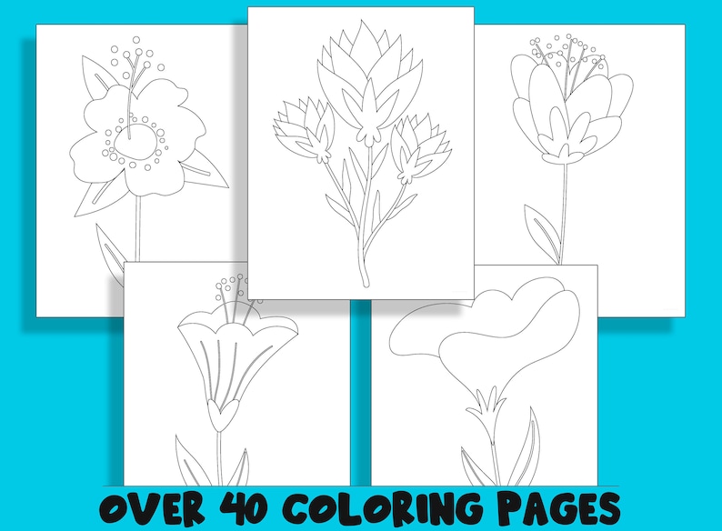 Flowers Leaves Coloring Book 40 Printable Coloring Pages for - Etsy