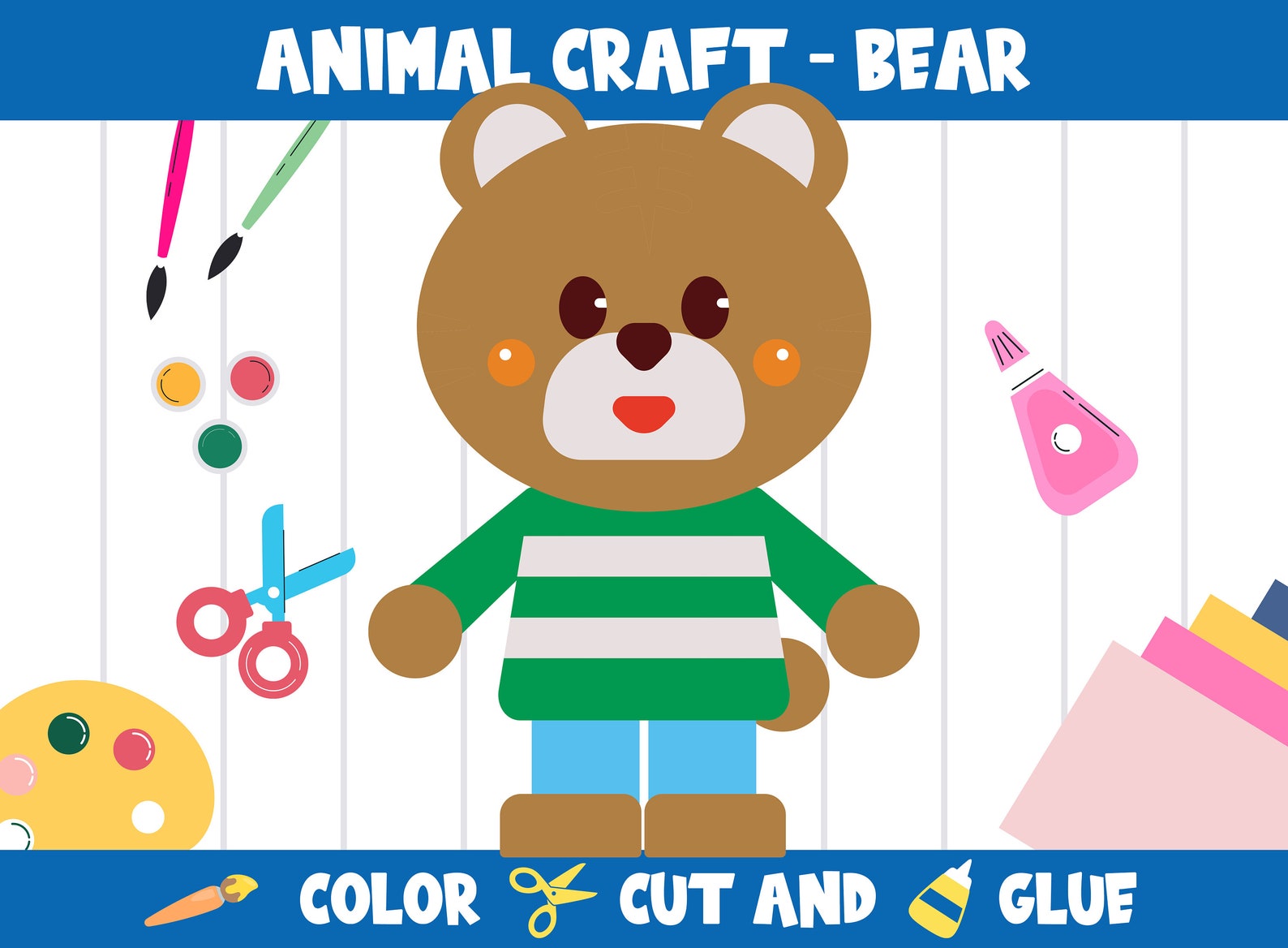 Animal Craft Activity - Bear : Color, Cut, and Glue for Prek to 2nd ...