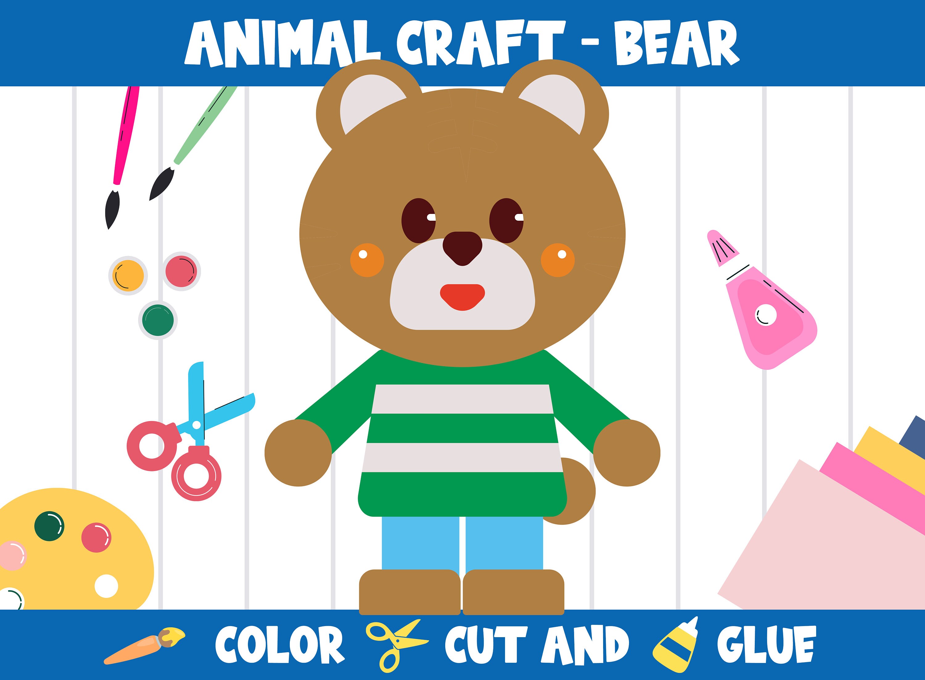Animal Craft Activity Bear : Color Cut and Glue for Prek - Etsy